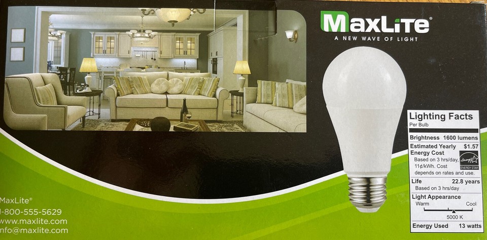 4 Maxlite Dimmable LED Daylight Light Bulb 15-Watt 100 Watt replacement ...