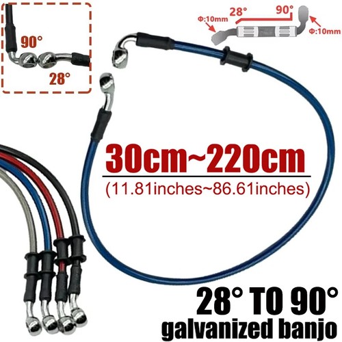 28°-90° Motorcycle Braided Brake Clutch Oil Hose Line Pipe Cable 30cm ...