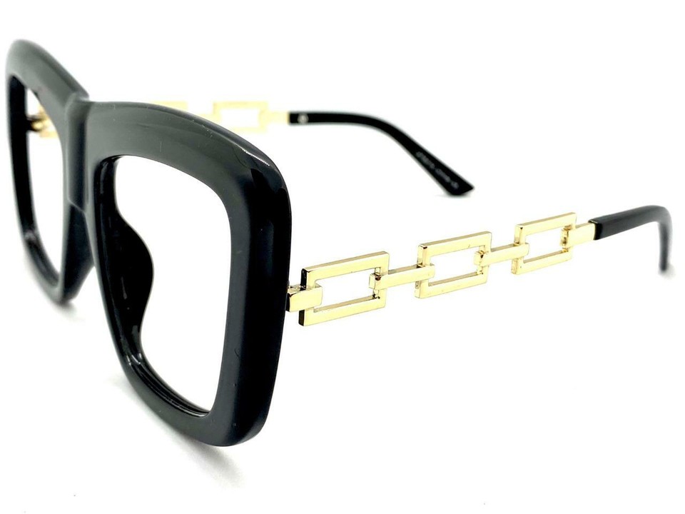 Oversized Retro Lensless Eye Glasses Large Funky Black & Gold Frame ...