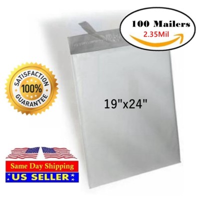 100 19X24 White Poly Mailer Self Sealing Shipping Envelopes Bags 2.35 ...