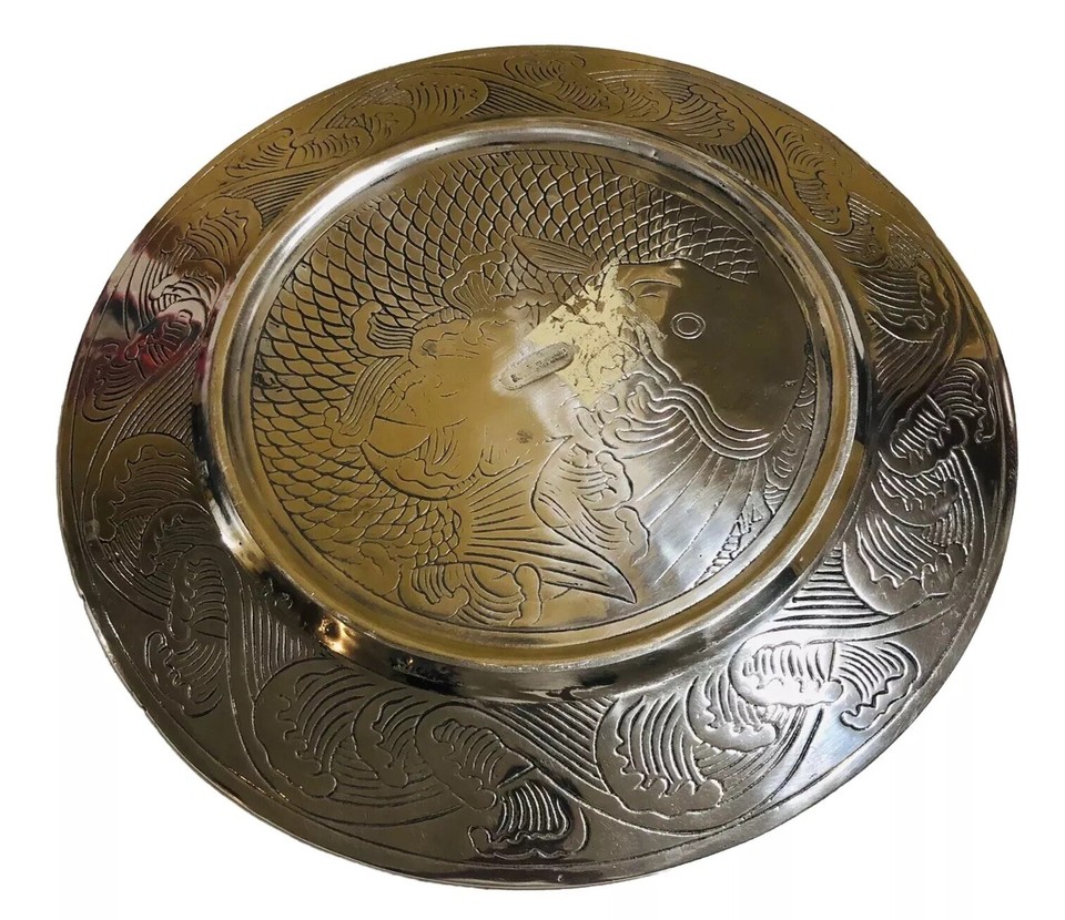 Arthur Court Designs Koi Fish Tray Round Cast Aluminum Serving Platter ...