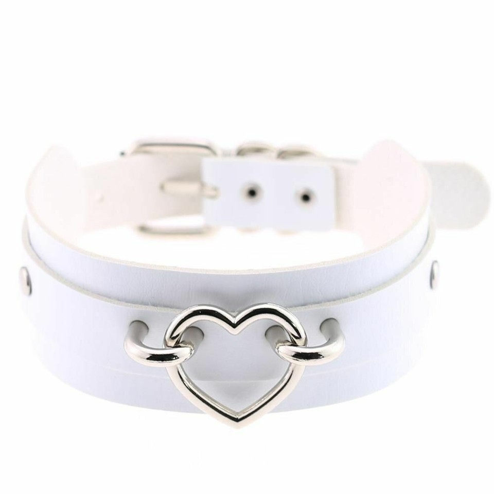 Women's Heart-Shaped Collar Leather Belt Necklace Punk Jewelry Necklace ...
