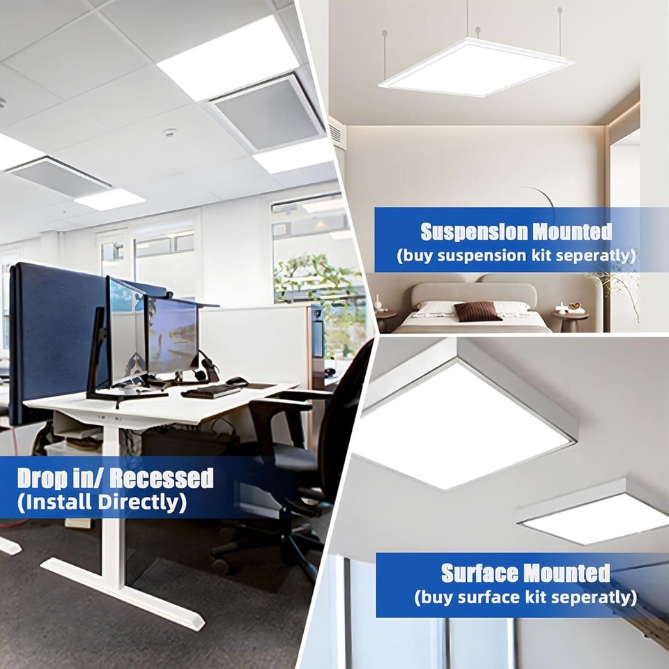 6 Pack 2X2ft LED Panel 45Watt Recessed Back-Lit Drop Ceiling Light, UL ...