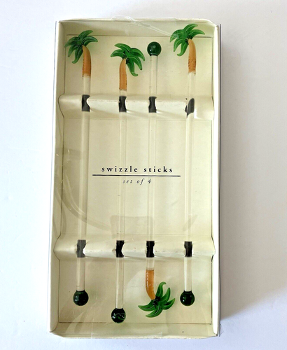 Pier 1 Imports Palm Tree Swizzle Sticks Bar Glass Stir Sticks 4 Pieces ...