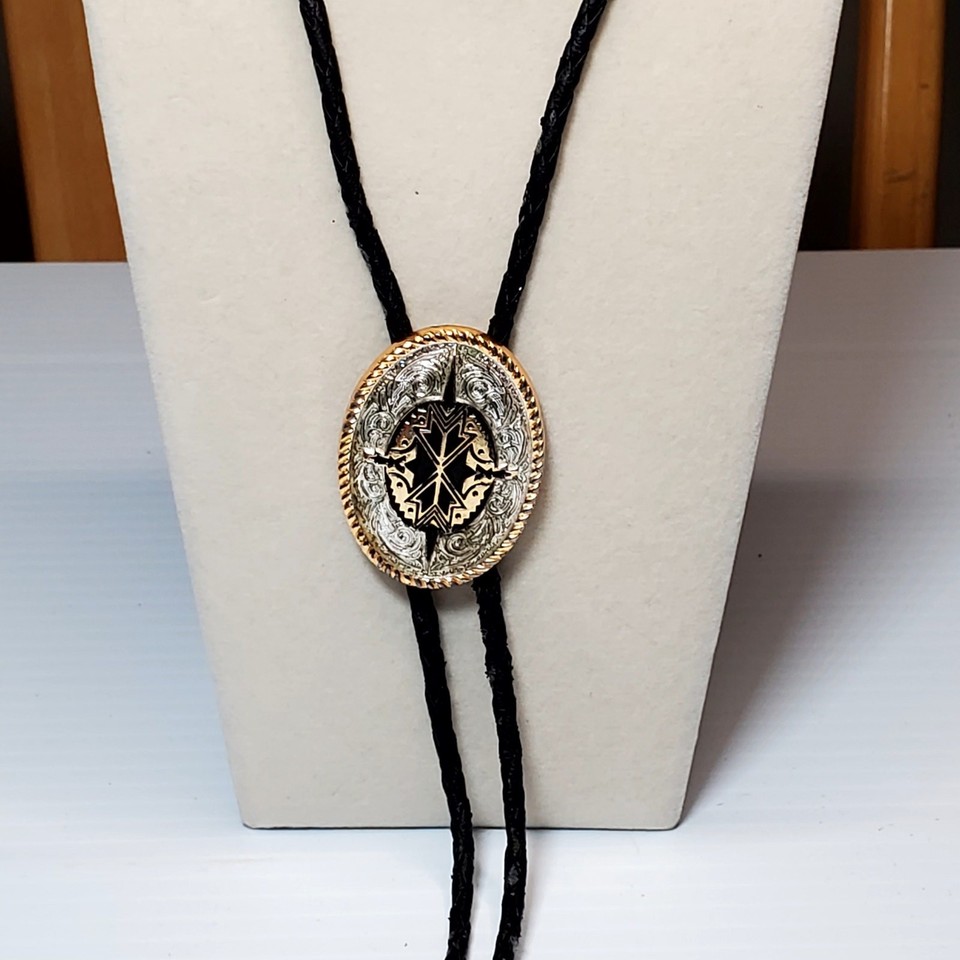 Vintage Ornate Silver & Gold Compass Cowboy Western Bolo Tie Lariat ...