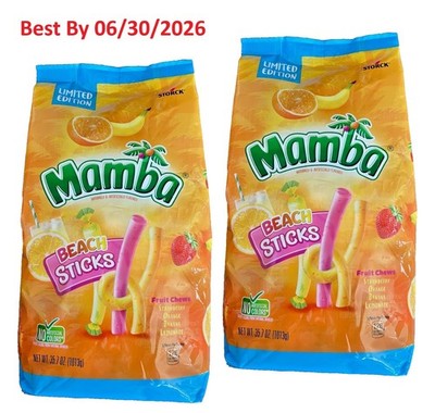 2-PACK Mamba Beach Sticks Fruit Chews, Strawberry/Orange/Banana/Lemon ...