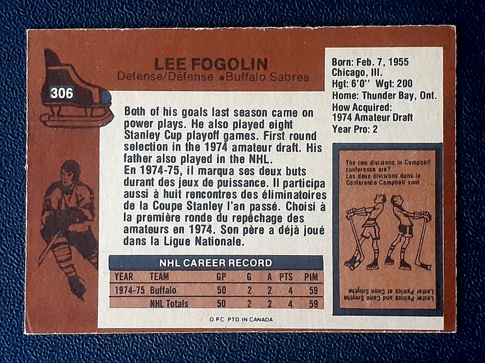 LEE FOGOLIN RC 1975-76 O-PEE-CHEE 75-76 NO 306 EX 65071 | eBay