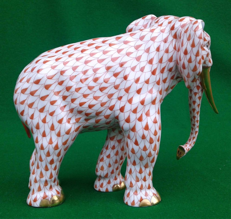 LARGE HEREND RUST RED FISHNET ELEPHANT STANDING - 15265. | eBay UK