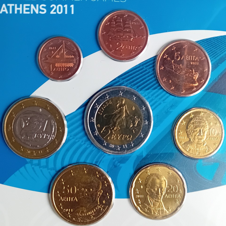 Official Blister BU set 2011 Greek Euro coins 1c. to 2 € (8 pcs), Bank ...
