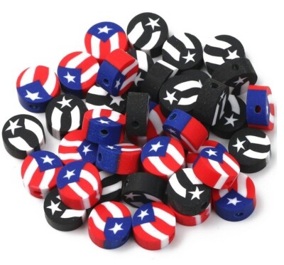 Handmade Polymer Clay Flat Round Beads Puerto Rico Flag | eBay