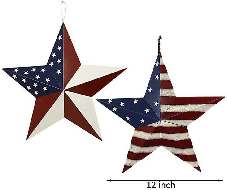Metal Barn Star Patriotic Hanging Wall Decor Set,Rustic American Flag ...