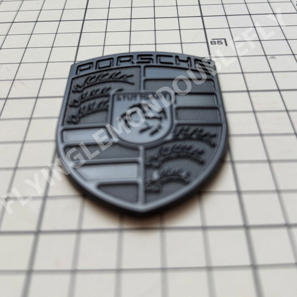 SALE Porsche Hood Emblem Badge Matte Black Metal Plate Car Logo 5.1×6 ...