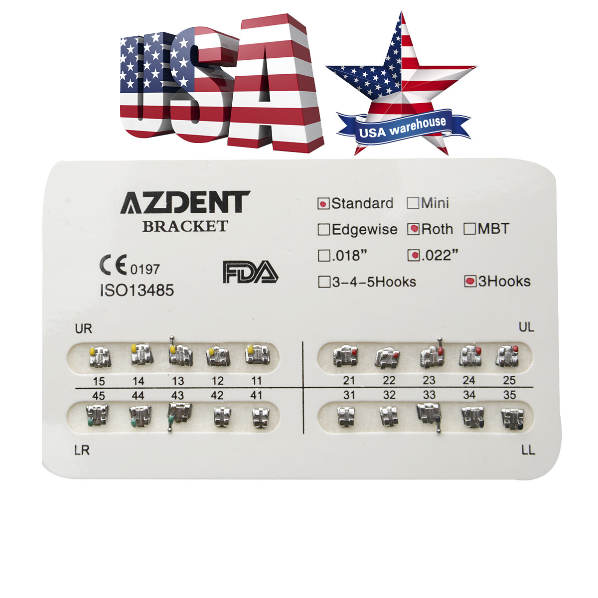 AZDENT Orthodontic Dental Brackets Braces Mini Standard Roth MBT.022 ...