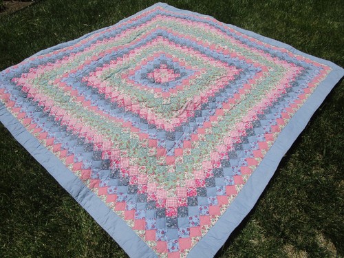 VINTAGE HAND STITCHED QUILT 81" X 81" PINKS & BLUES-SMALL SQUARES | eBay