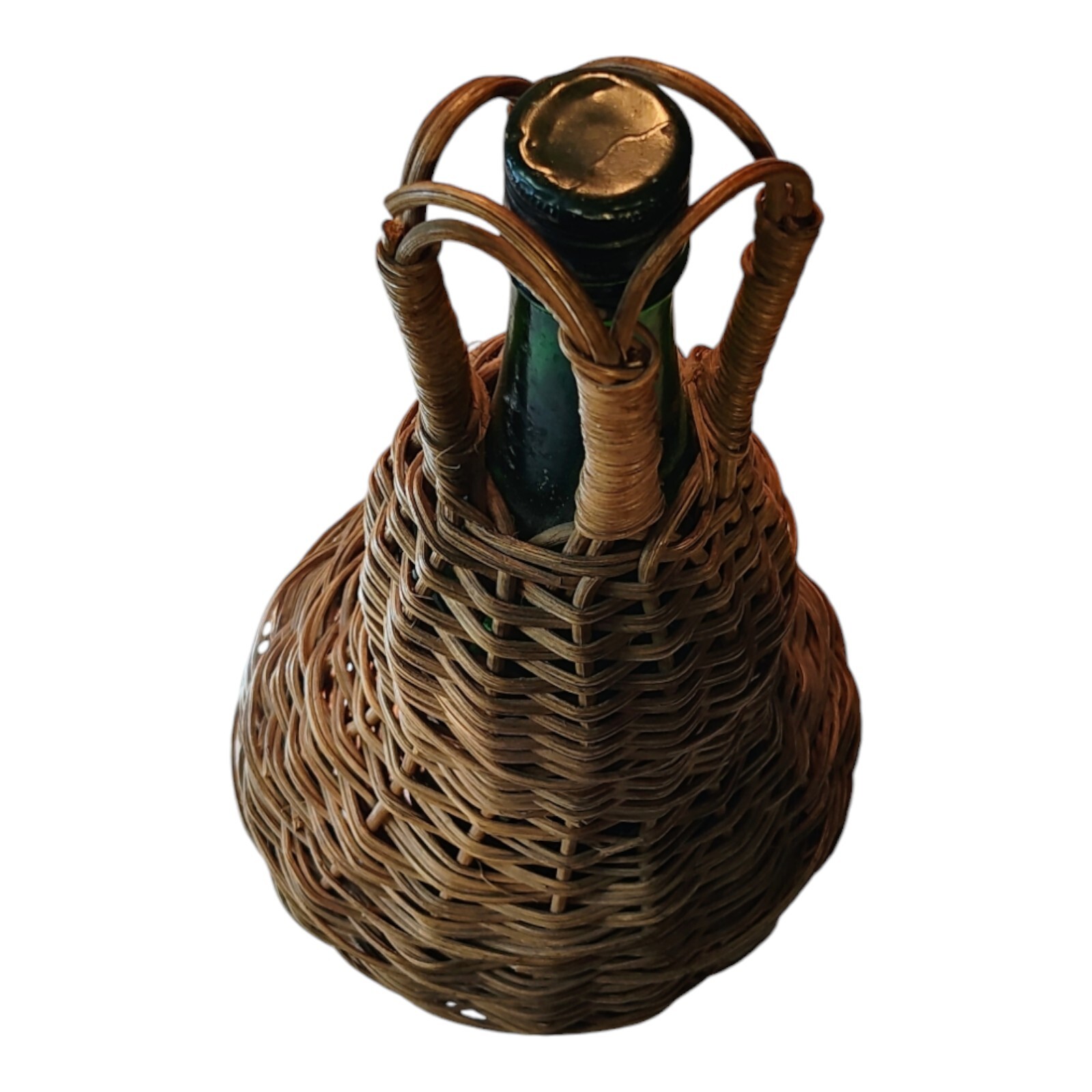 Vintage Wicker Woven Wrapped Green Glass Wine Bottle Carboy | eBay