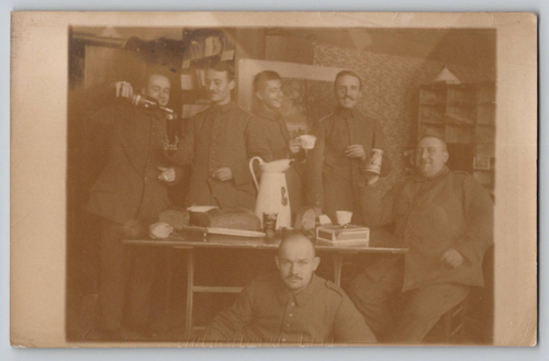 WWI WW1 German Soldiers Celebrating Drinking Beer Wine Vintage RPPC ...