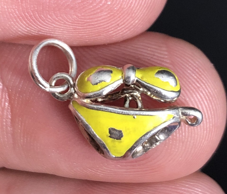 Vtg 925 Yellow Enamel Bikini Charm Bathing Suit 3D | eBay