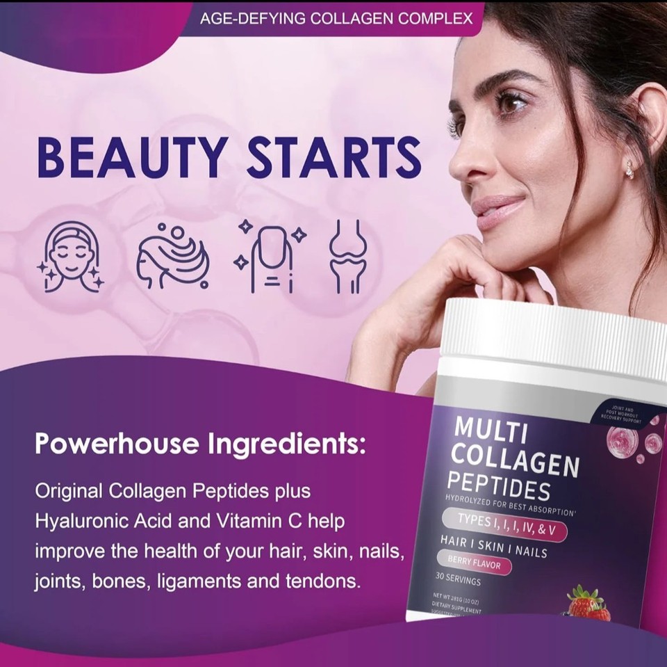 Berry Flavor MULTI collagen Peptides Powder - 30 servings. Type I-V ...