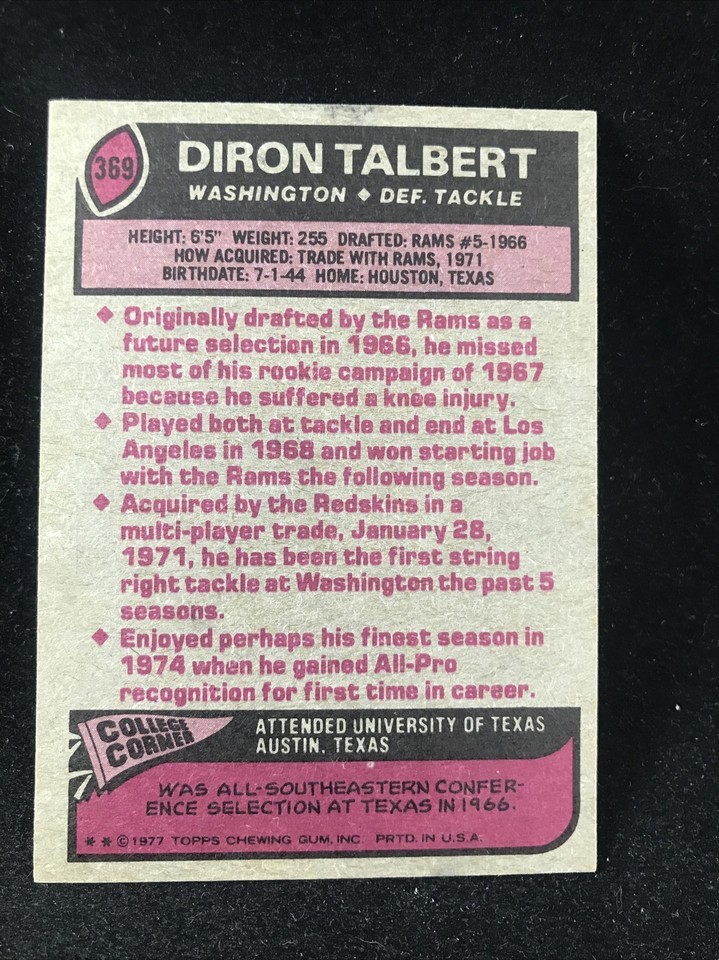 Diron Talbert -Texas Longhorns- Washington Redskins Autographed Card | eBay