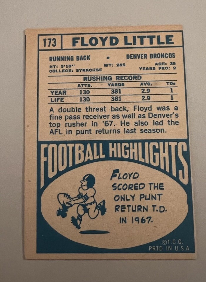 1968 Topps Fb #173 Floyd Little RC | eBay