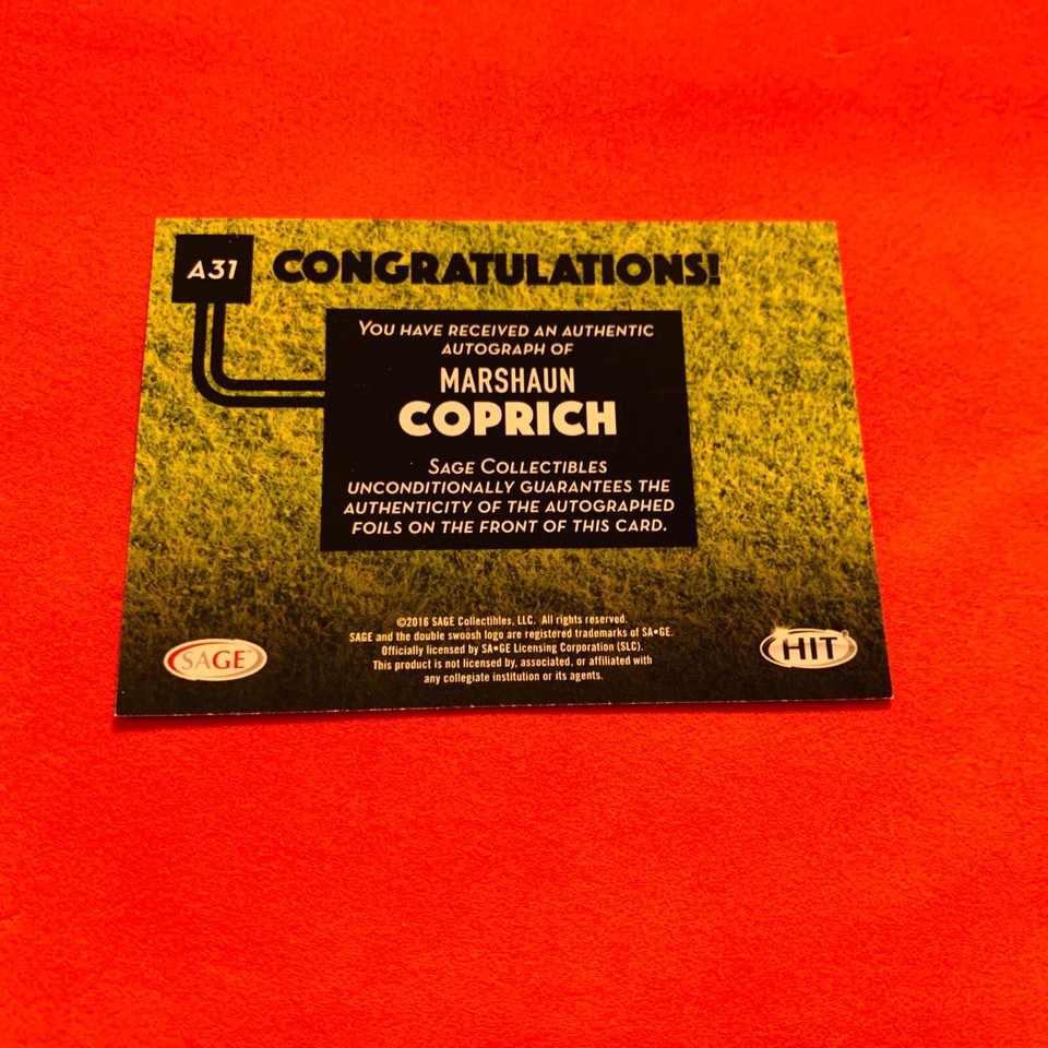 Marshaun Coprich .. ROOKIE AUTO .. Arkansas State / Roughriders .. 2016 ...