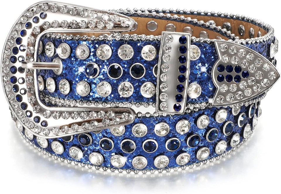 Women Men Rhinestones Belt Bling Cowboy Studded Leather Belt Diamond ...