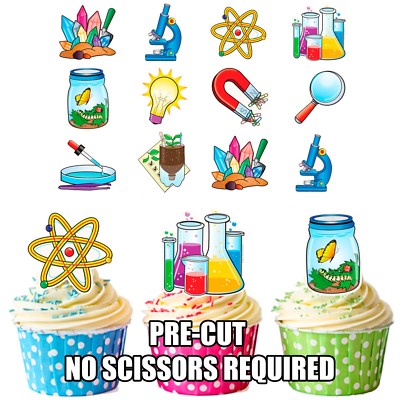 PRECUT Science Party Themed Edible Cupcake Toppers Birthday Cake ...