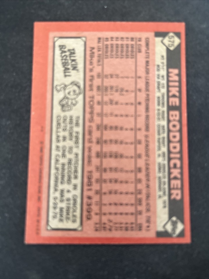 1986 Topps Baseball Card #575 Mike Boddicker Baltimore Orioles NMMT ...