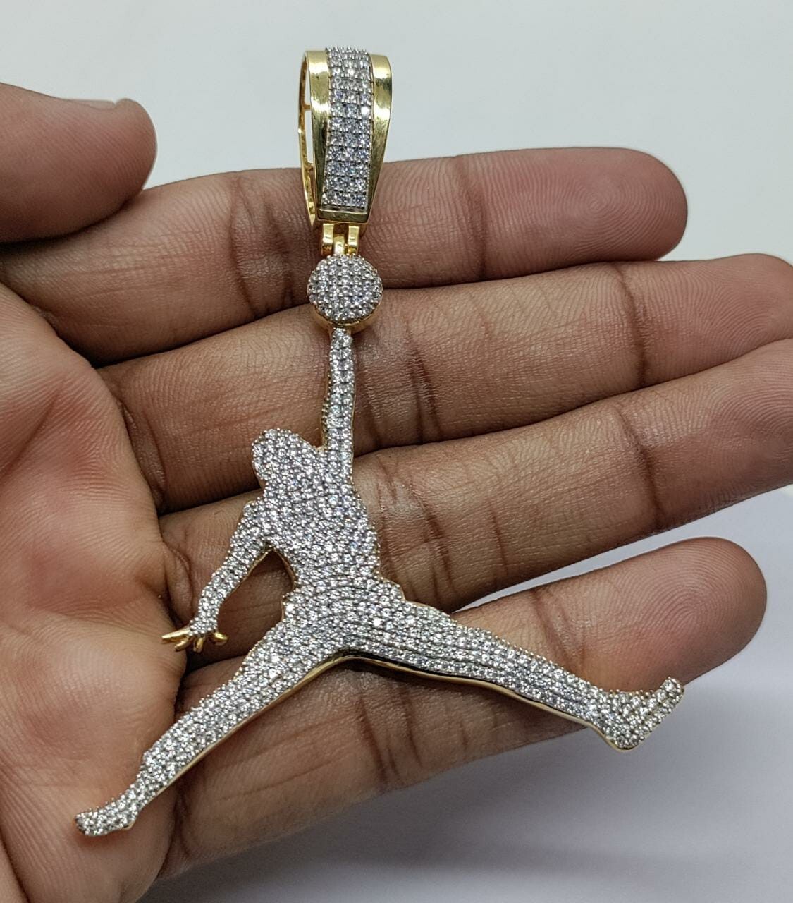 2.00CT Lab-Created Diamond Men's Big Jordan Charm Pendant 14K Yellow ...