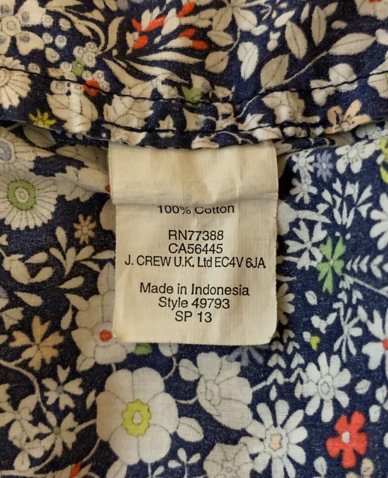 J.Crew Women's XXS Extra Extra Small Blue Liberty Art Fabrics Floral ...