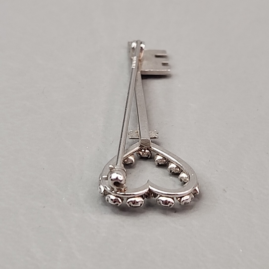 Krementz Heart Key Brooch Vtg Silver Tone Rhinestone Prong Jewelry Pin ...
