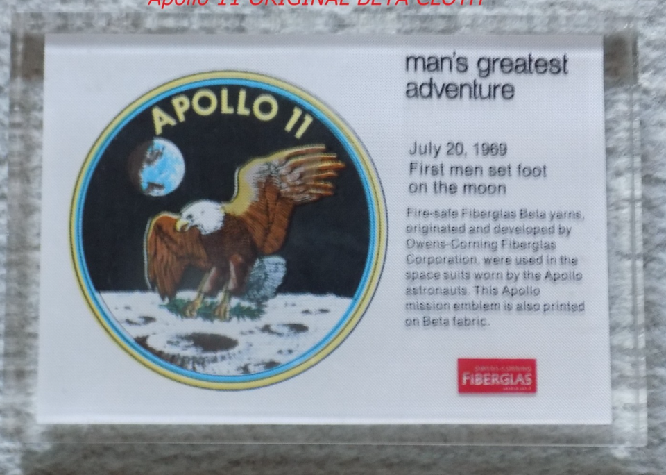 NASA Apollo 11 Beta Cloth Mission Owens Corning Acrylic Paperweight ...