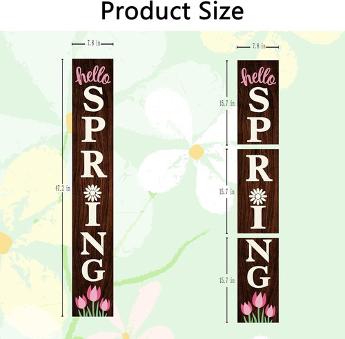 Hello Spring Wooden Porch Sign 47" Tulip Large Welcome Vertical Brown ...