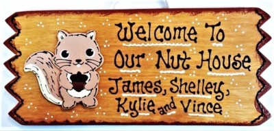 WELCOME Personalize SQUIRREL NUT HOUSE Name SIGN Family Decor Wall Art ...