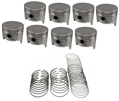 PISTONS Flat Top Set/8+CAST Rings for Oldsmobile/Olds 400 1965-1967 STD ...