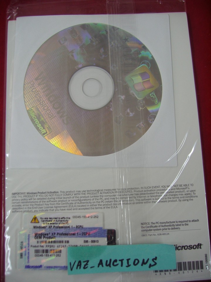 MICROSOFT WINDOWS XP PROFESSIONAL FULL VERSION w/SP1 & SP3 MS WIN PRO ...