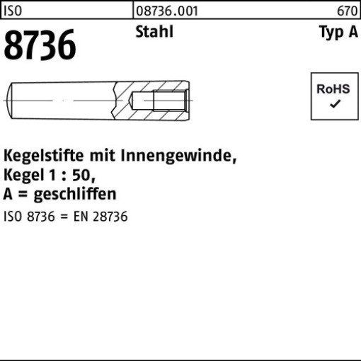 5er PACK(Stk) 008736000010200100 Kegelstift ISO 8736 m.Innengewinde A ...