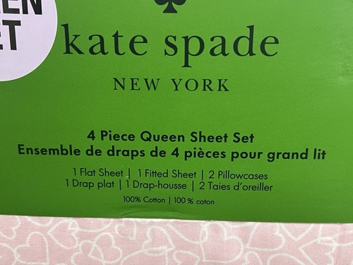 Kate Spade Queen 4PC Sheet Set Cotton Percale Pink W/ White outline ...