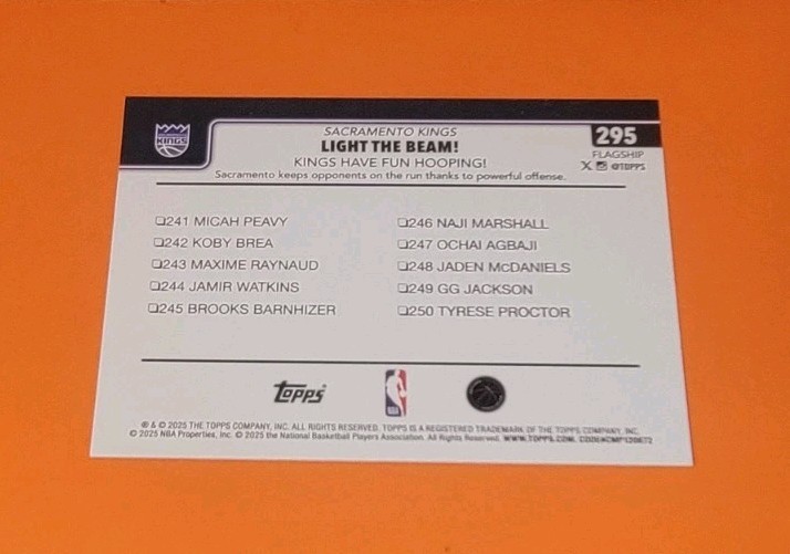 2025-26 Topps Basketball Sacramento Kings Light The Beam | eBay