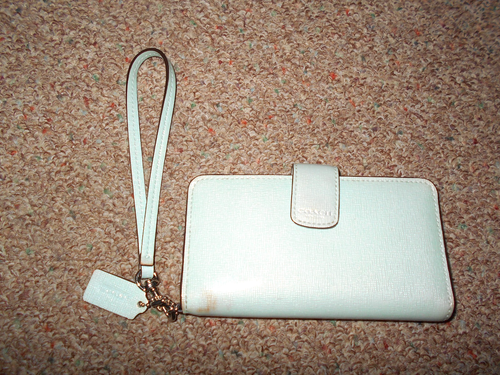 COACH GENUINE! LIGHT BLUE LEATHER WRISTLET 6X3.25 SNAP CLOSE WALLET | eBay