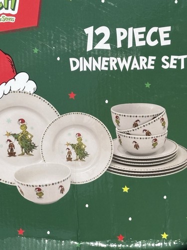 Grinch Dinnerware Set Zrike Brand Merry Grinchmas 12-Piece, Christmas ...