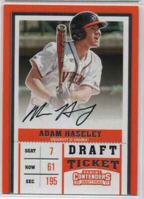 2017 Panini Contenders Draft Picks Draft Auto 45B Batting Adam Haseley ...