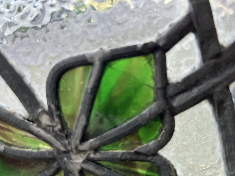ANTIQUE STAINED GLASS WINDOW, IVY THEME, VGCond coal miner's home circa ...