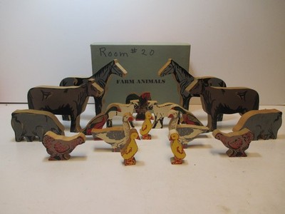 Vtg Guidecraft Wooden Farm Animals Double Set 18 Figures In All 1 ...