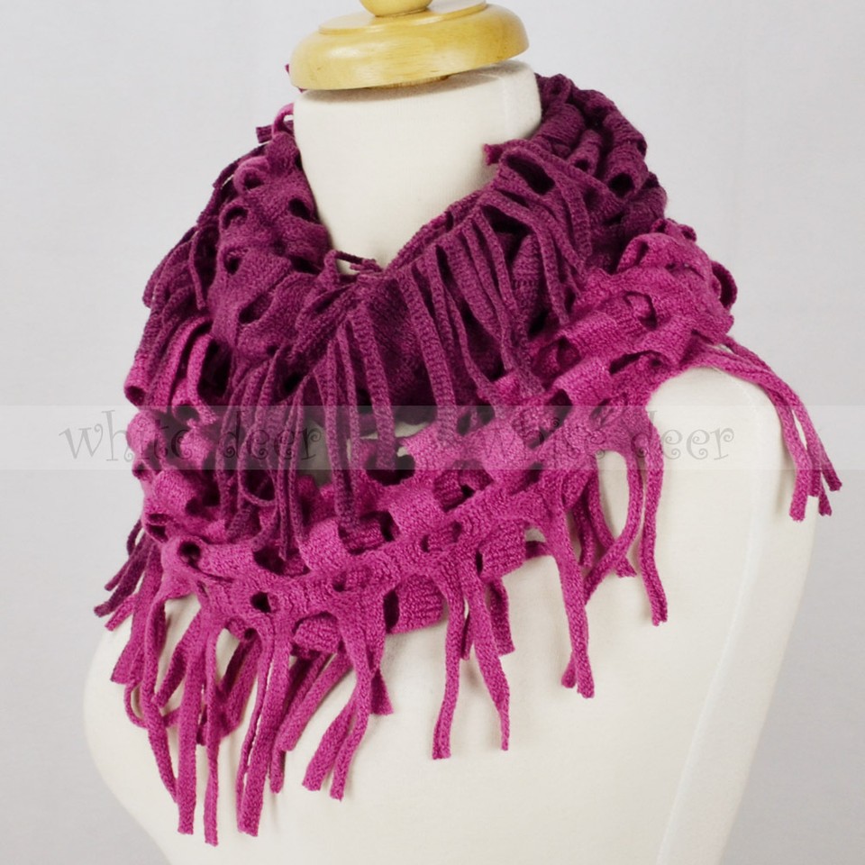 Two Tone Color Knit Infinity Winter Scarf Elastic Warm Hollow Out ...