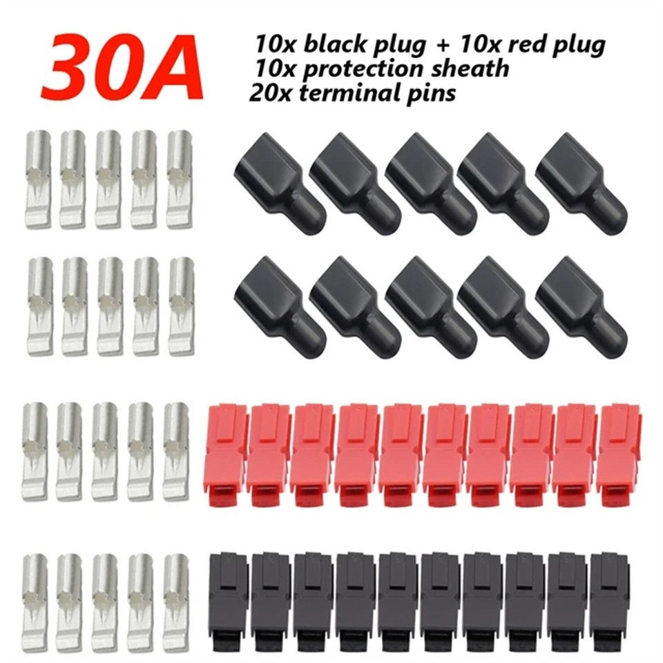 10 Pairs 30AMP Mini-Anderson Style Connector & Rubber Black Covers ...