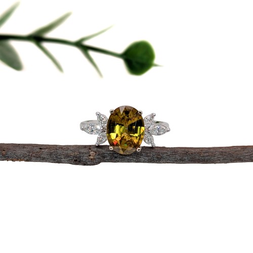 2.4ct Sphene Ring w Natural Diamond Accents in Solid 14K White Gold ...