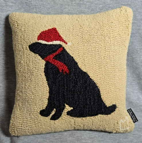 Chandler 4 Corners 18" Black Lab Santa Wool Hook Pillow Designer Laura ...