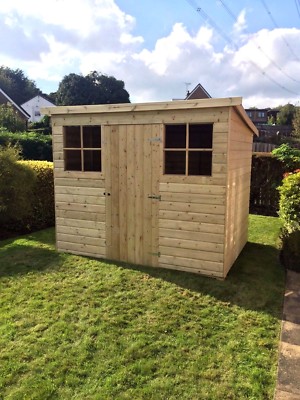 12x5 GARDEN PENT SHED TANALISED T&G WOODEN STORE HUT WITH GEORGIAN ...