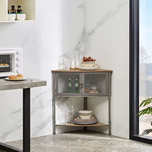 Table, 3-Tier Shelves with Protection, Metal Frame Storage Shelf ...